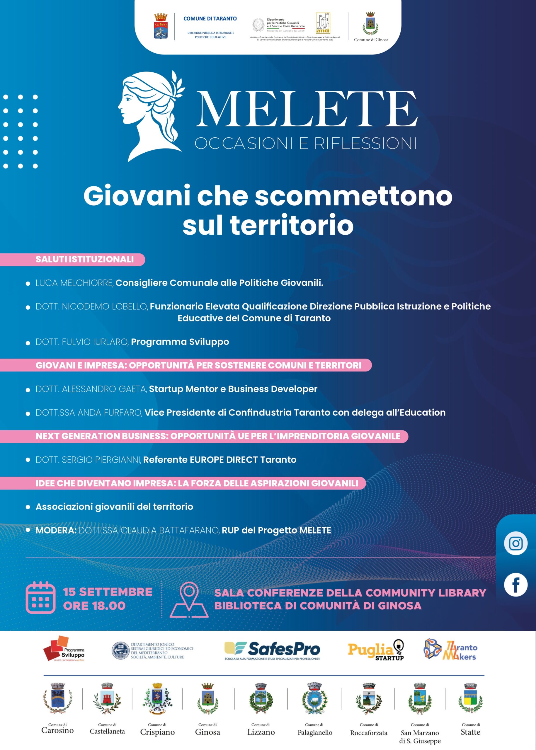 CS - GINOSA (TA) Progetto Melete: al via il percorso di accompagnamento ...